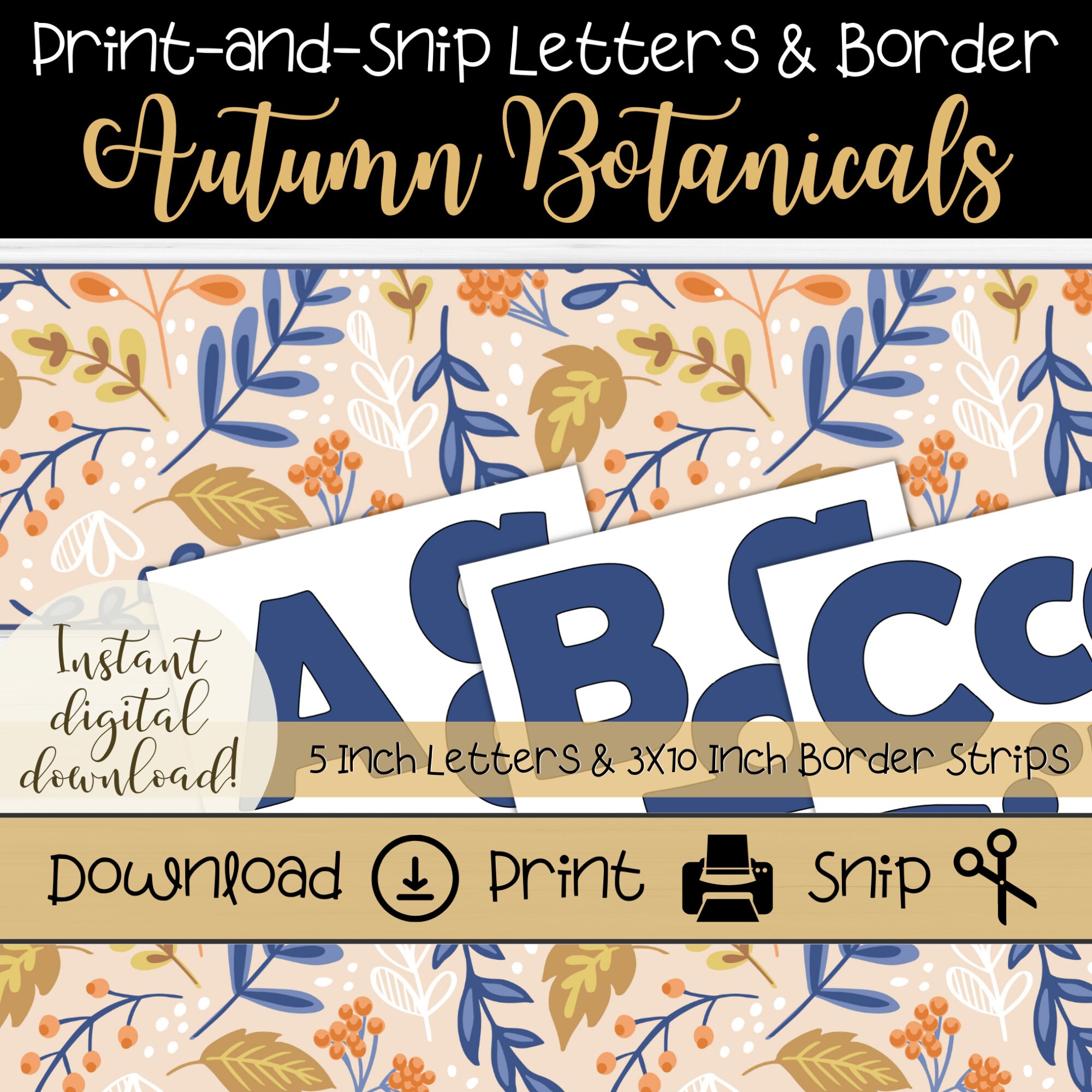 Autumn Floral & Botanicals Bulletin Board Set Fall Border and Letters ...