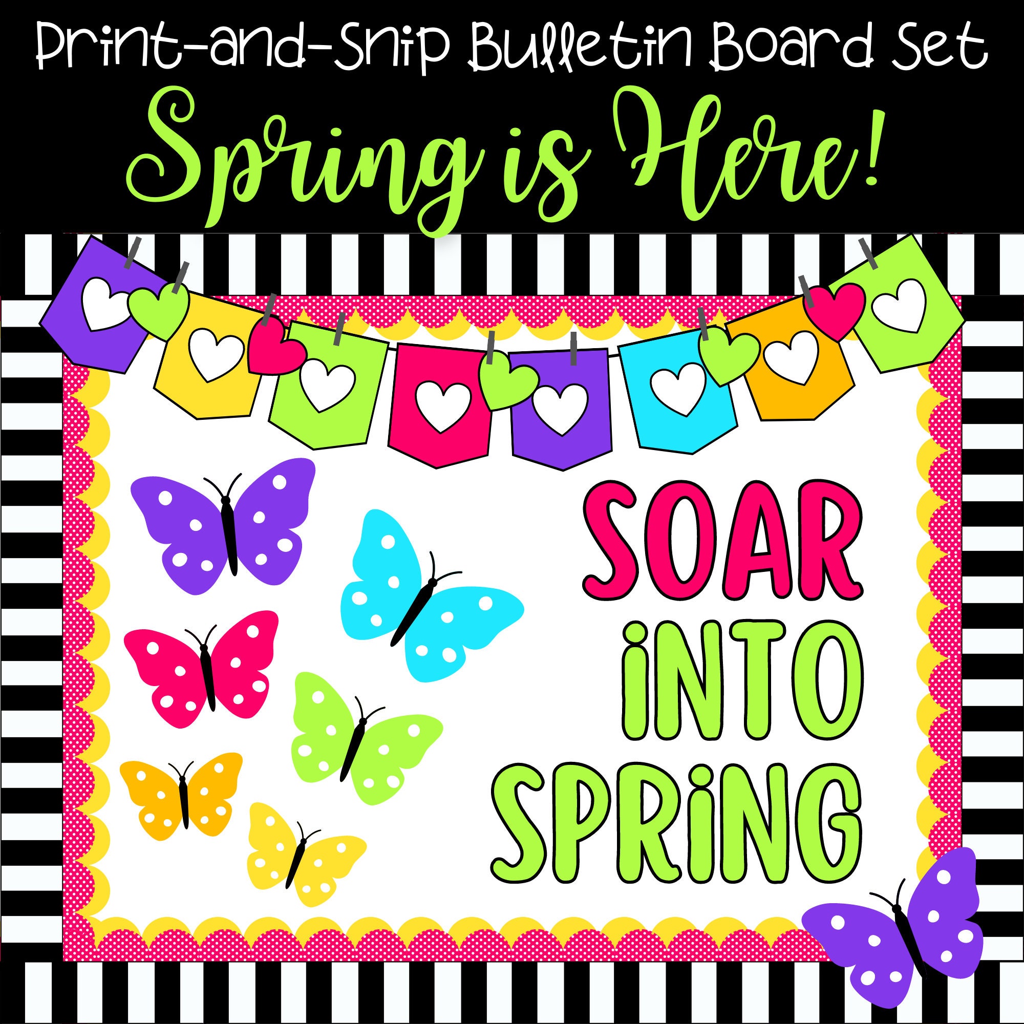Spring Bulletin Board Kit, Printable Butterfly and Heart Classroom ...