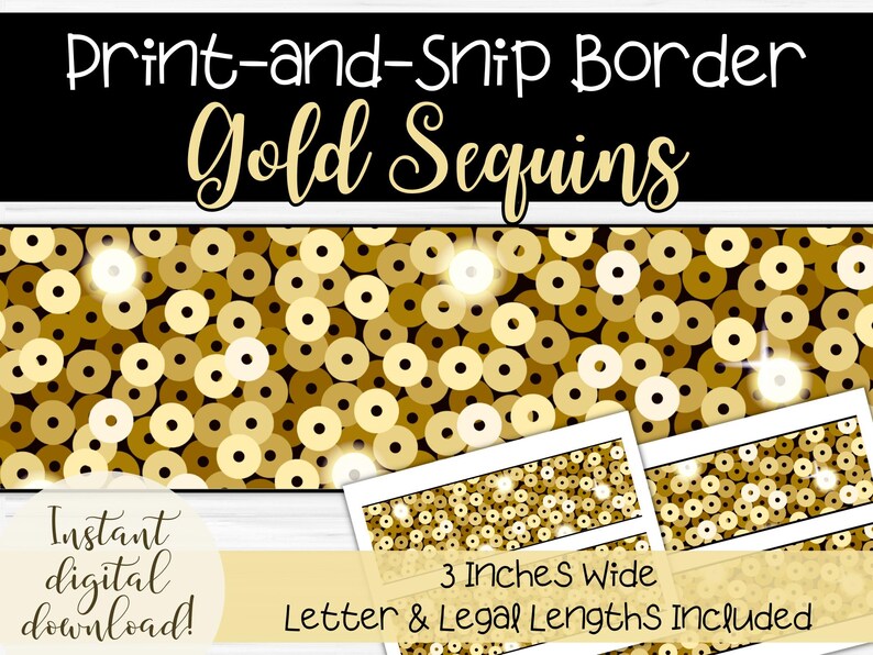 Gold Sequin Border Strips: Printable Bulletin Board Trim (digital ...