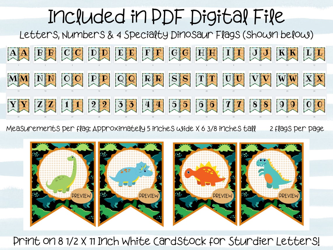 Printable Dinosaur Themed Bunting Banner Letters DIY Birthday | Etsy