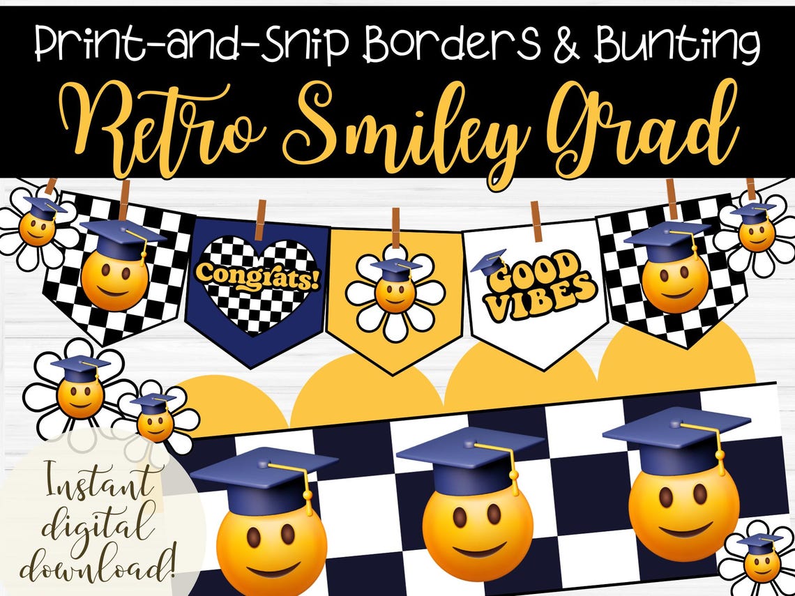 Retro Smiley Grad Bulletin Board Kit | Printable Bunting & Borders ...