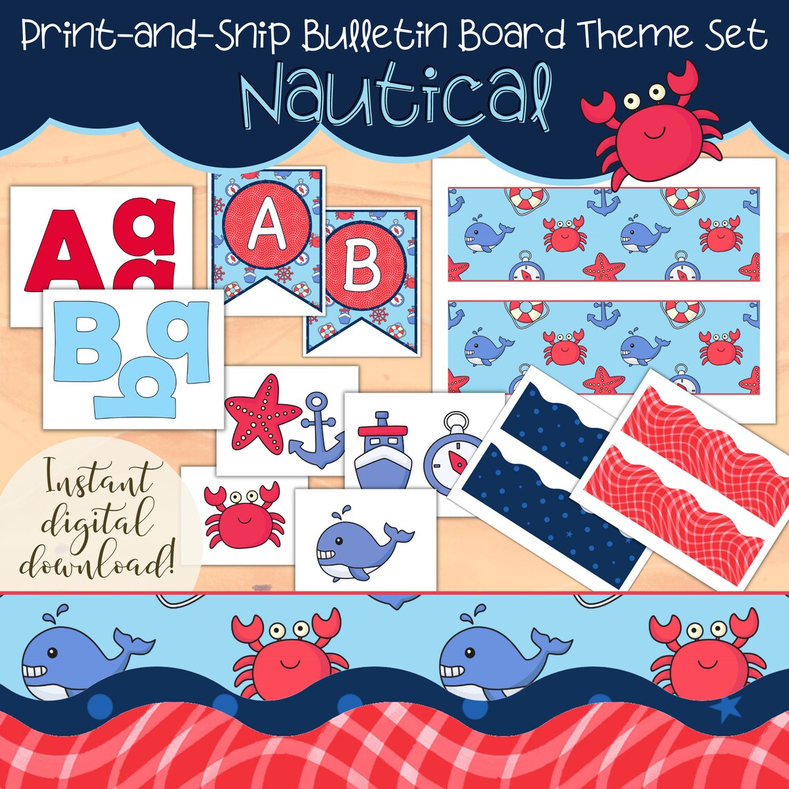 Nautical Bulletin Board Set, Printable Classroom Board Kit, Letters ...