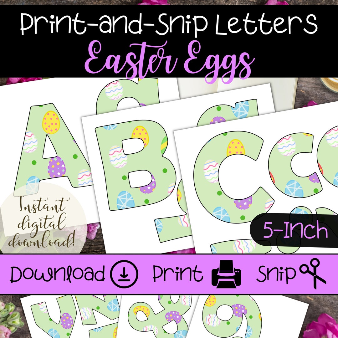 Printable Easter Eggs Bulletin Board Letters and Numbers for DIY Spring ...