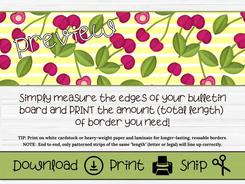 Cherry Bulletin Board Border: Red & Yellow Classroom Decor (digital ...