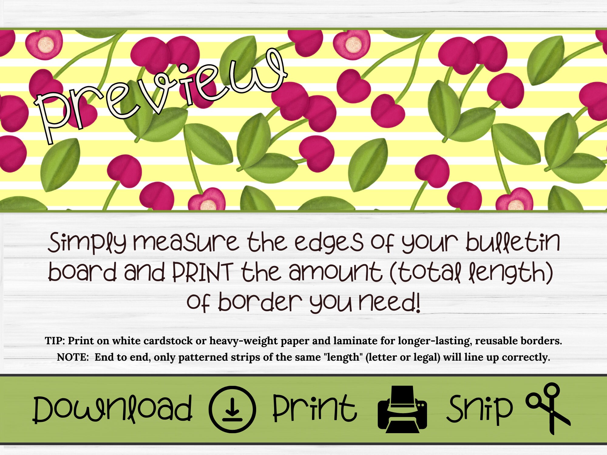 Printable Classroom Bulletin Board Border With Red Cherries, Cheerful ...