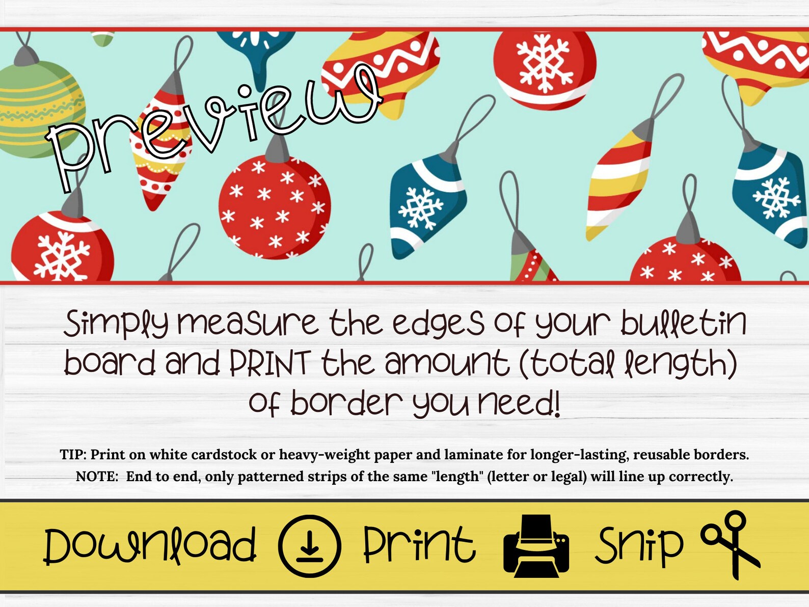 Printable Bulletin Board Border Strips Holiday Ornaments Border for ...
