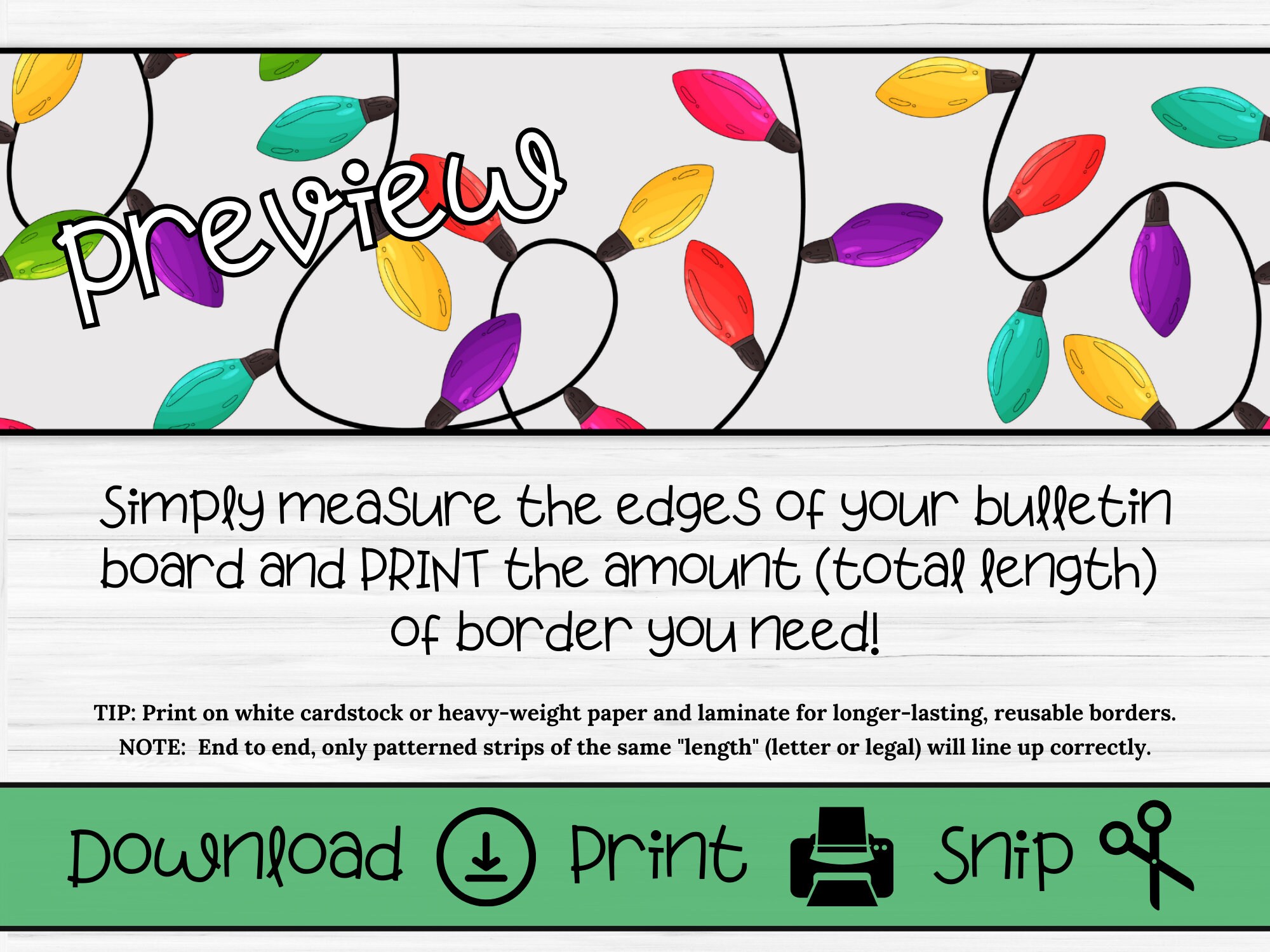 Holiday Lights Bulletin Board Border: Printable Christmas Lights Trim ...