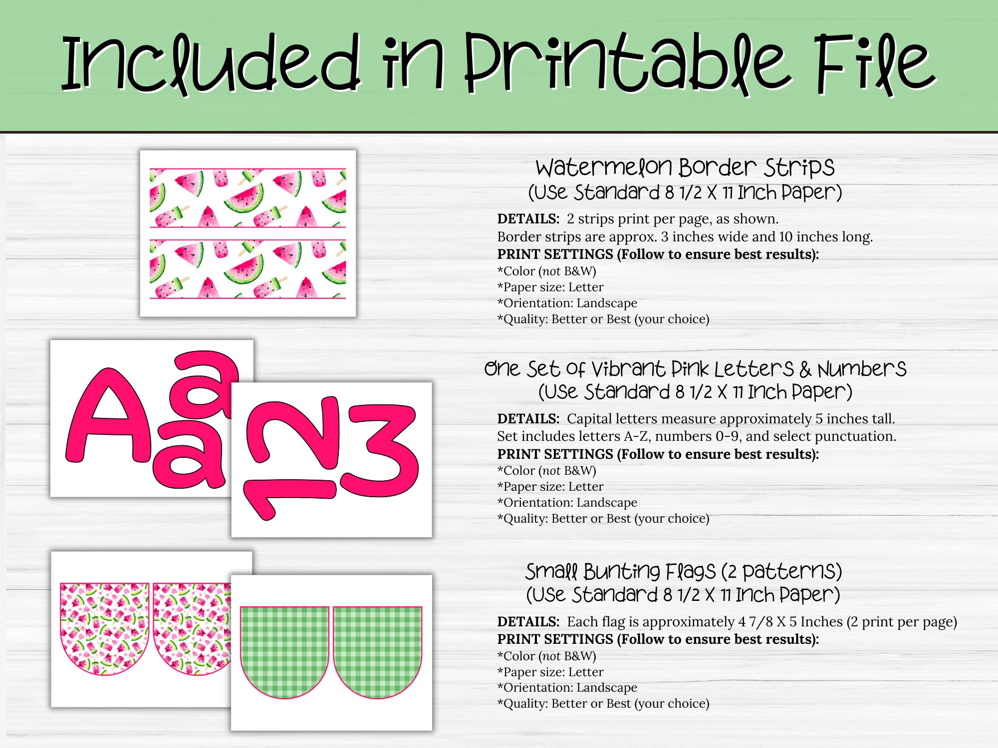 Watermelon Bulletin Board Set Printable Letters, Bunting Flags & Border ...