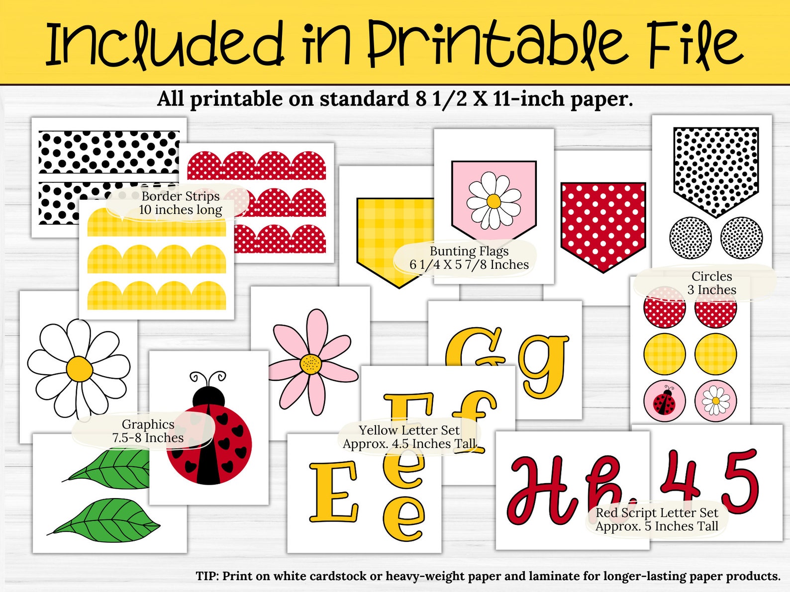 Printable Bulletin Board Set, Ladybug & Daisy Theme, Decorative Kit for ...
