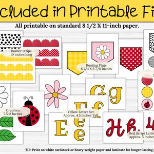 Printable Bulletin Board Set, Ladybug & Daisy Theme, Decorative Kit for ...