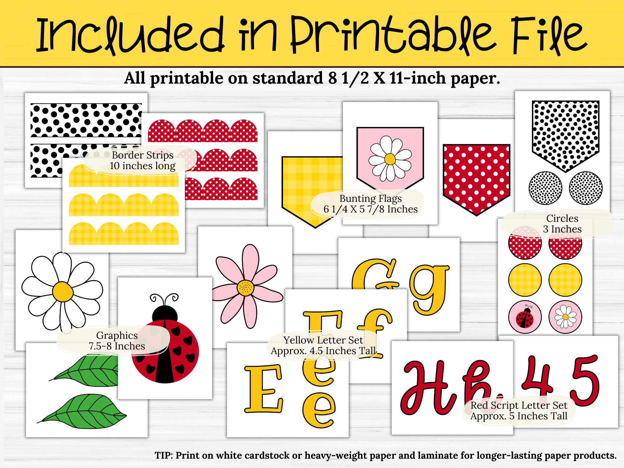 Printable Bulletin Board Set, Ladybug & Daisy Theme, Decorative Kit for ...