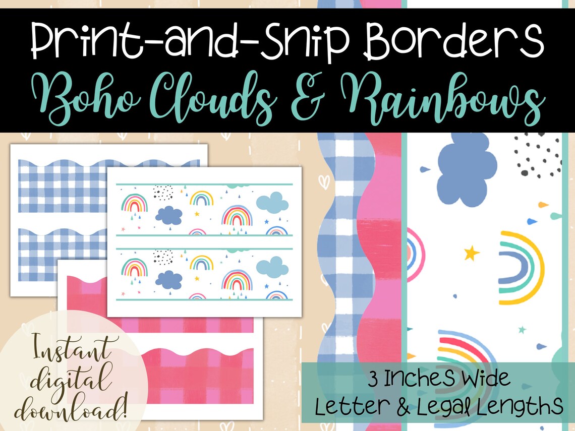 Bulletin Board Printable Border Set Boho Clouds and Rainbows - Etsy