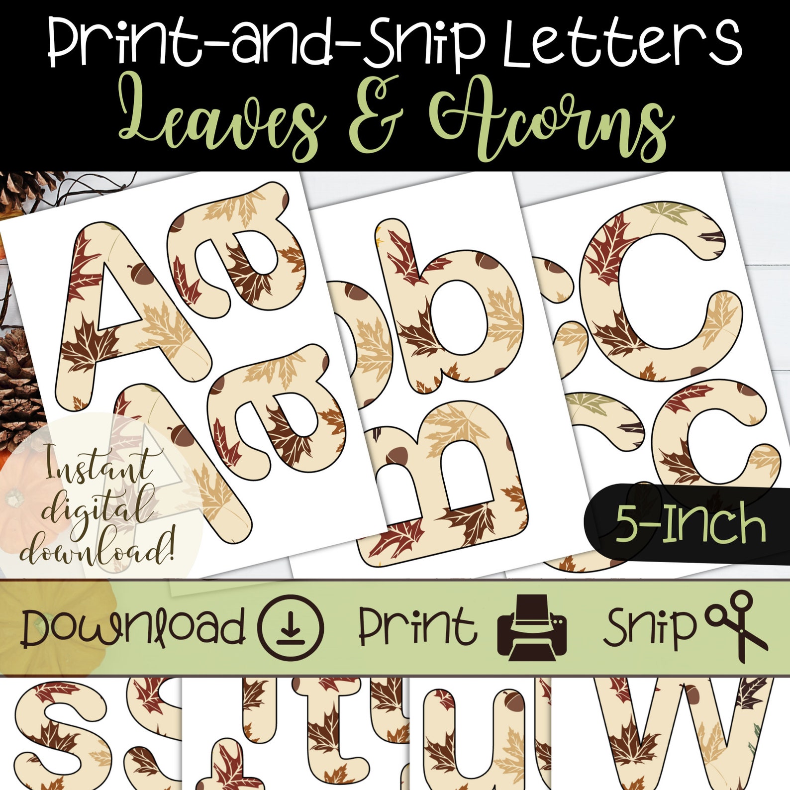 Printable Fall Foliage Brown and Beige Letter Set for - Etsy
