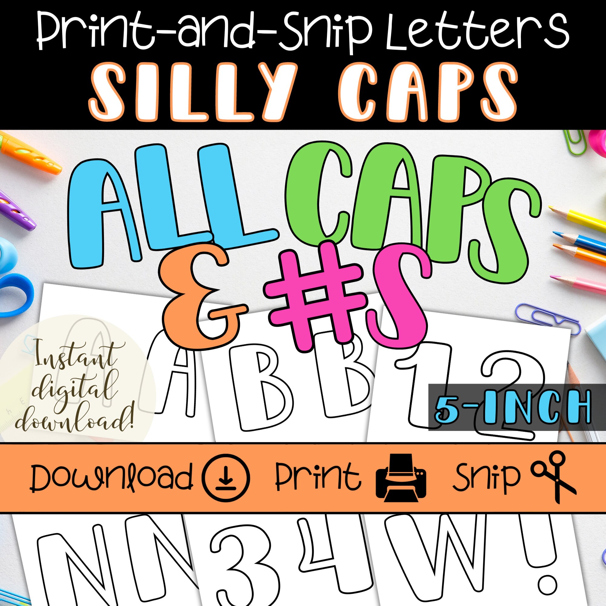 Bulletin Board Letters, Printable Alphabet, Black Ink Outline, Capital ...