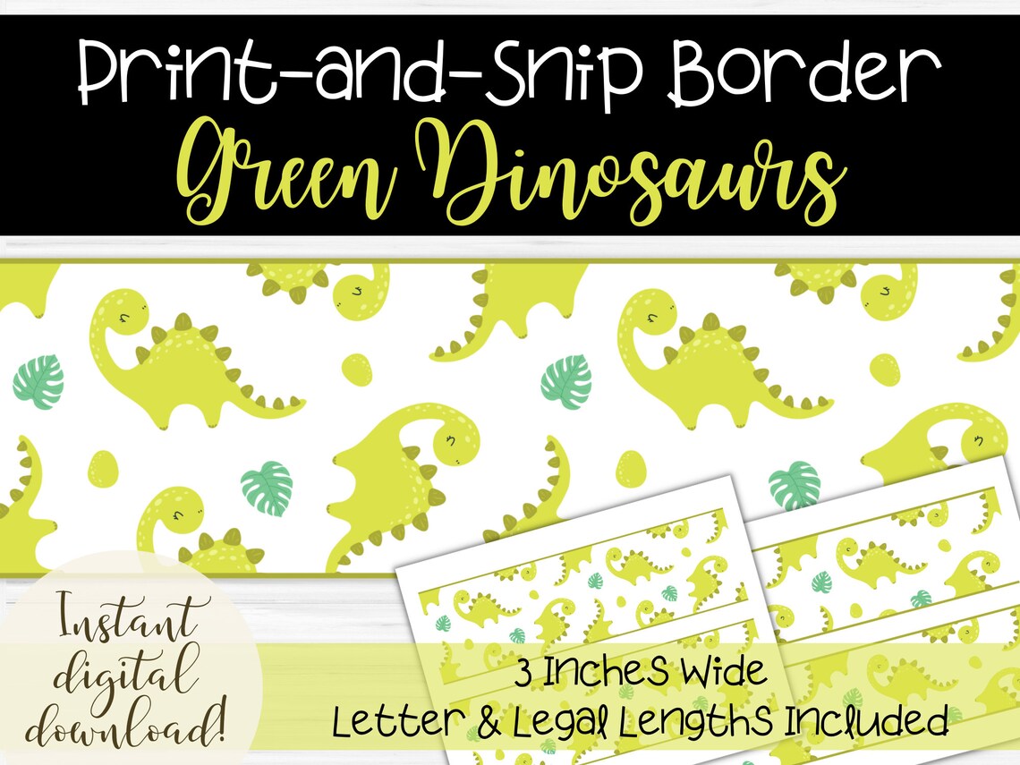 Green Dinosaur Bulletin Board Border Printable Trim for - Etsy