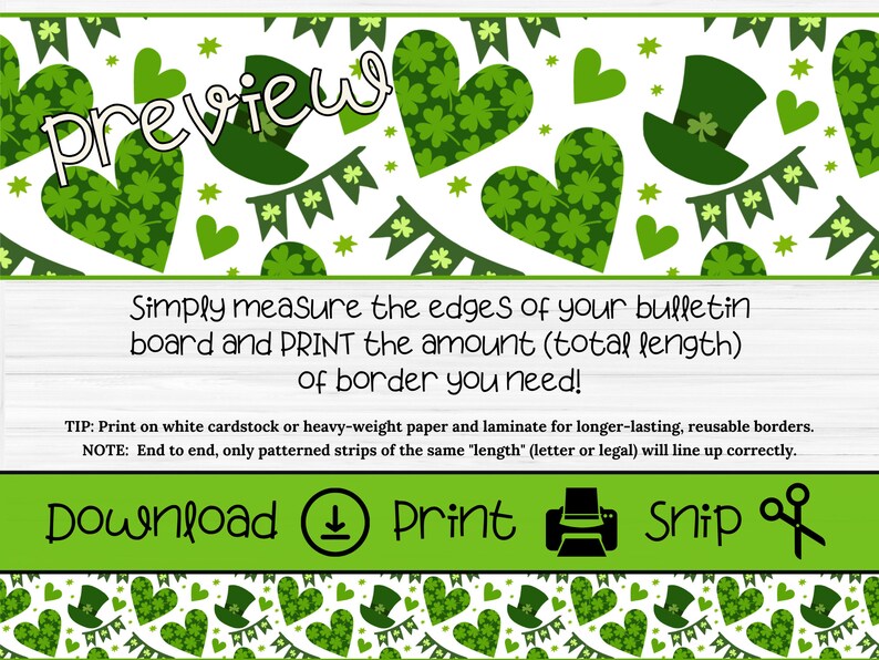 Clover & Hearts Bulletin Board Border, St. Patrick's Day Decor (digital ...