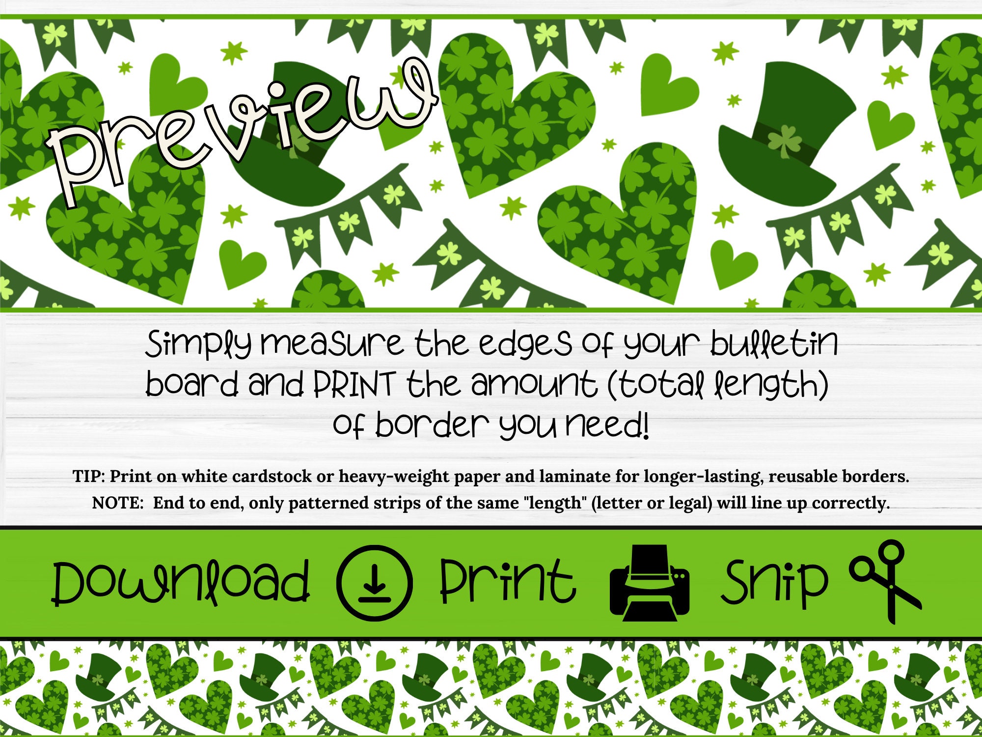 Hearts of Clover Bulletin Board Border, Printable St. Patrick's Day ...