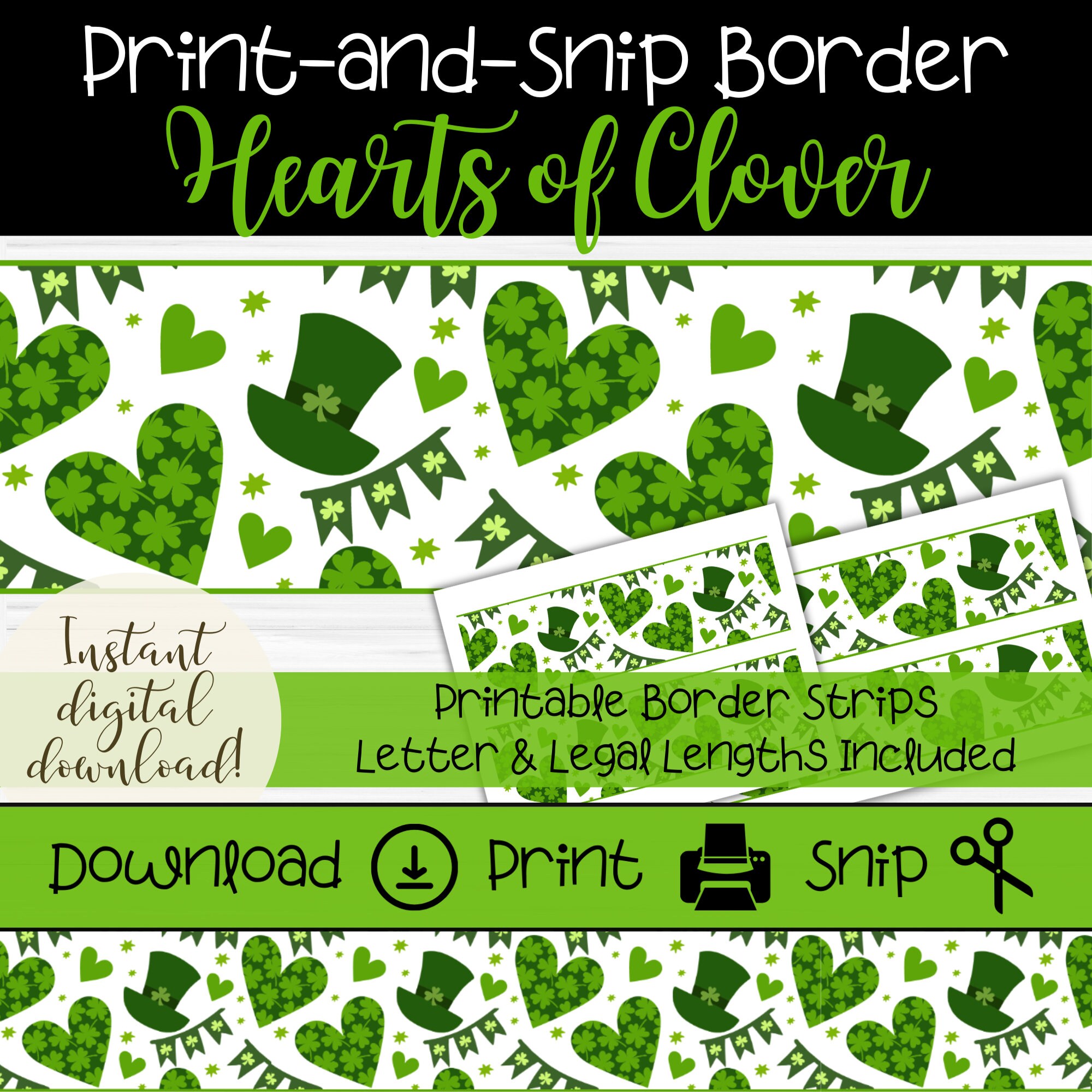 Hearts of Clover Bulletin Board Border, Printable St. Patrick's Day ...