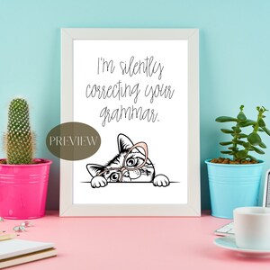 Cat Poster for Classroom | Printable English Teacher Poster | Funny Cat ...