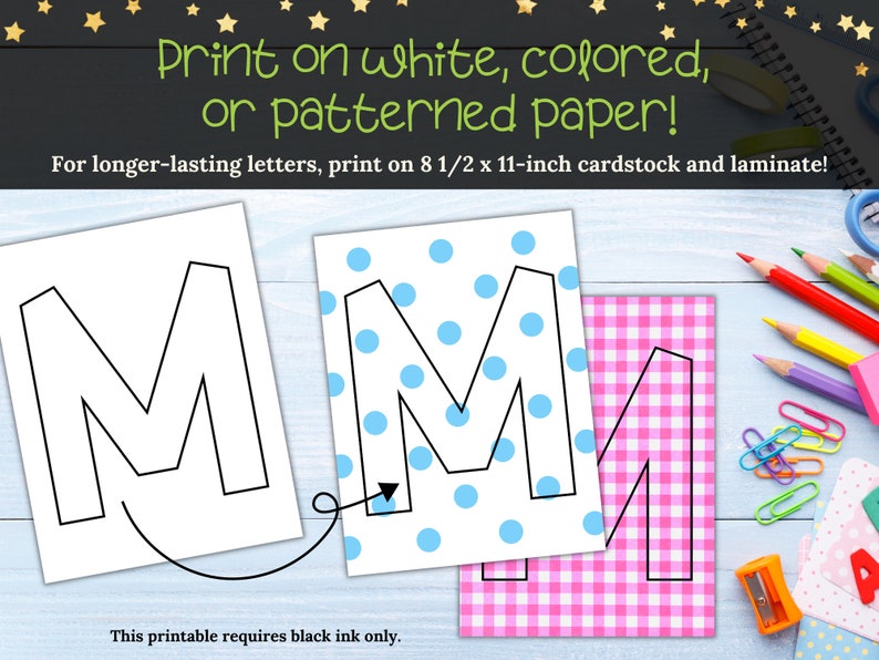 Printable Bulletin Board Letters: Extra Large Black Outline Font (PDF ...
