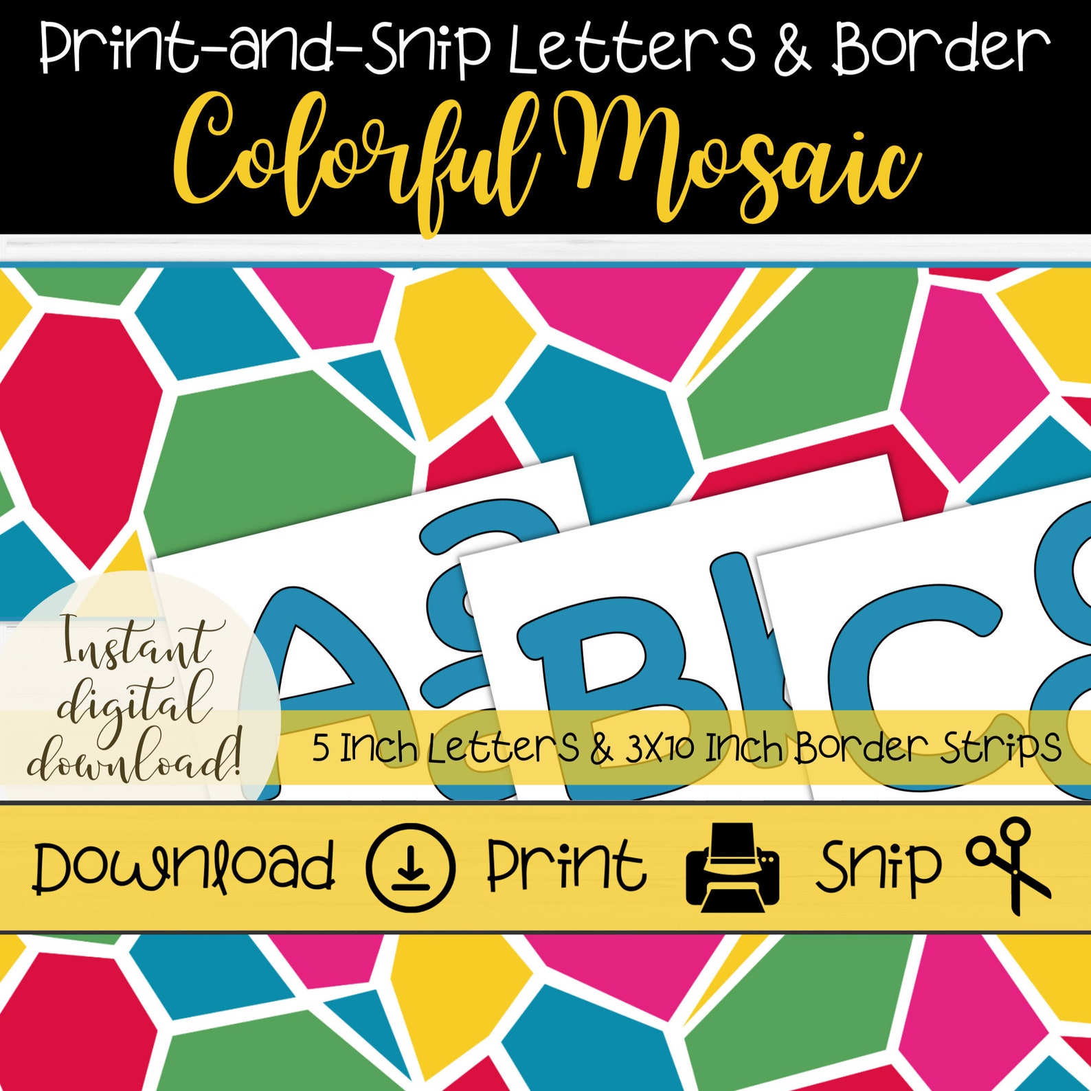 Colorful Mosaic Printable Bulletin Board Border and Teal Blue - Etsy