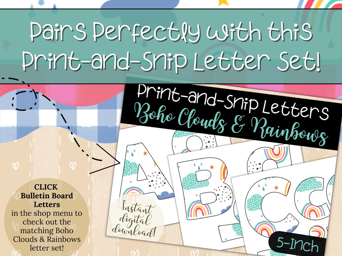Bulletin Board Printable Border Set Boho Clouds and Rainbows - Etsy