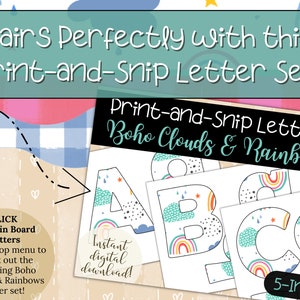Bulletin Board Printable Border Set, Boho Clouds and Rainbows Trim ...