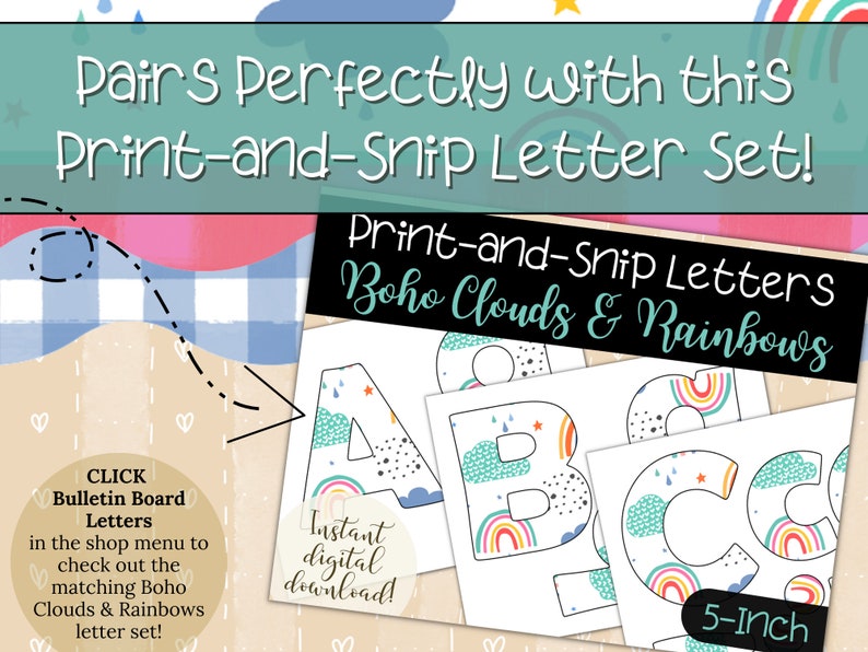 Bulletin Board Printable Border Set Boho Clouds and Rainbows - Etsy