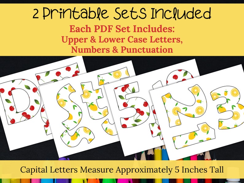 Printable Cherry and Lemon Bulletin Board Letters for School Classroom ...