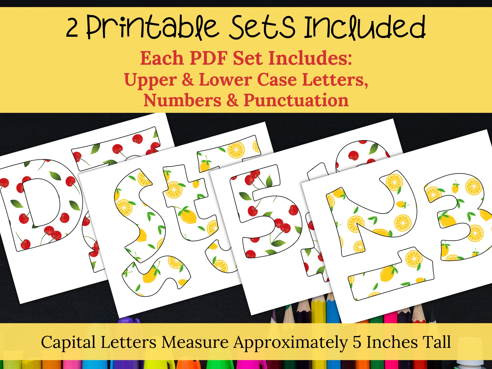 Printable Cherry and Lemon Bulletin Board Letters for School - Etsy
