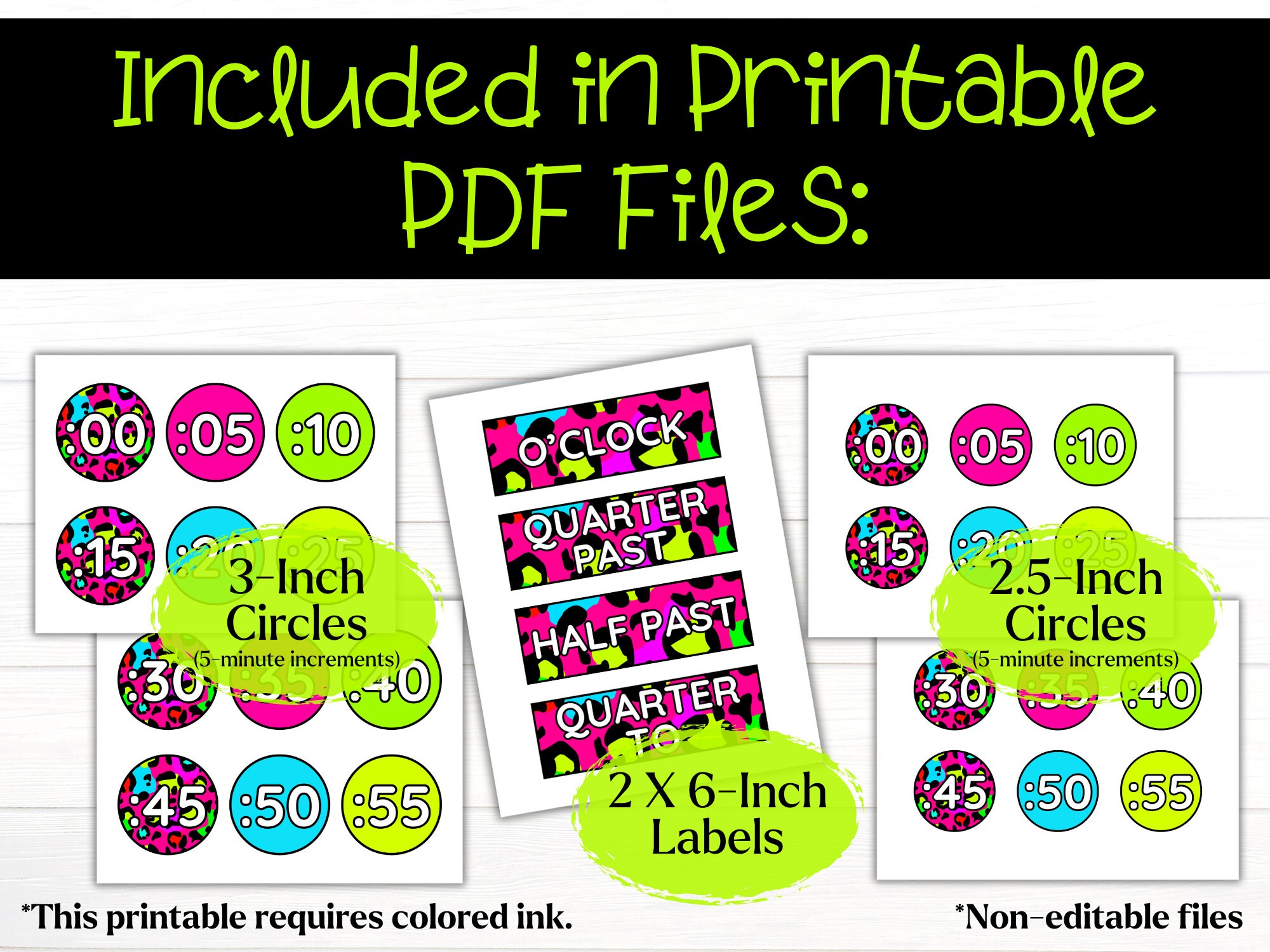 Classroom Wall Clock Labels | Kids Telling Time | Wild Leopard Print ...