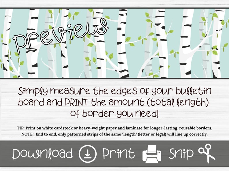 Birch Trees Bulletin Board Border: Winter Woods Decor (digital Download ...