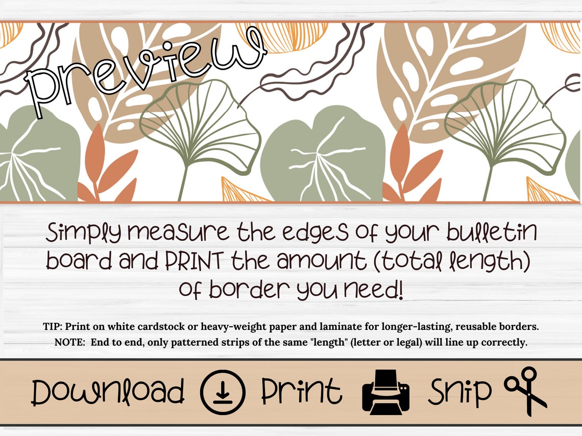 Neutral Boho Plants Bulletin Board Border Strips Printable - Etsy