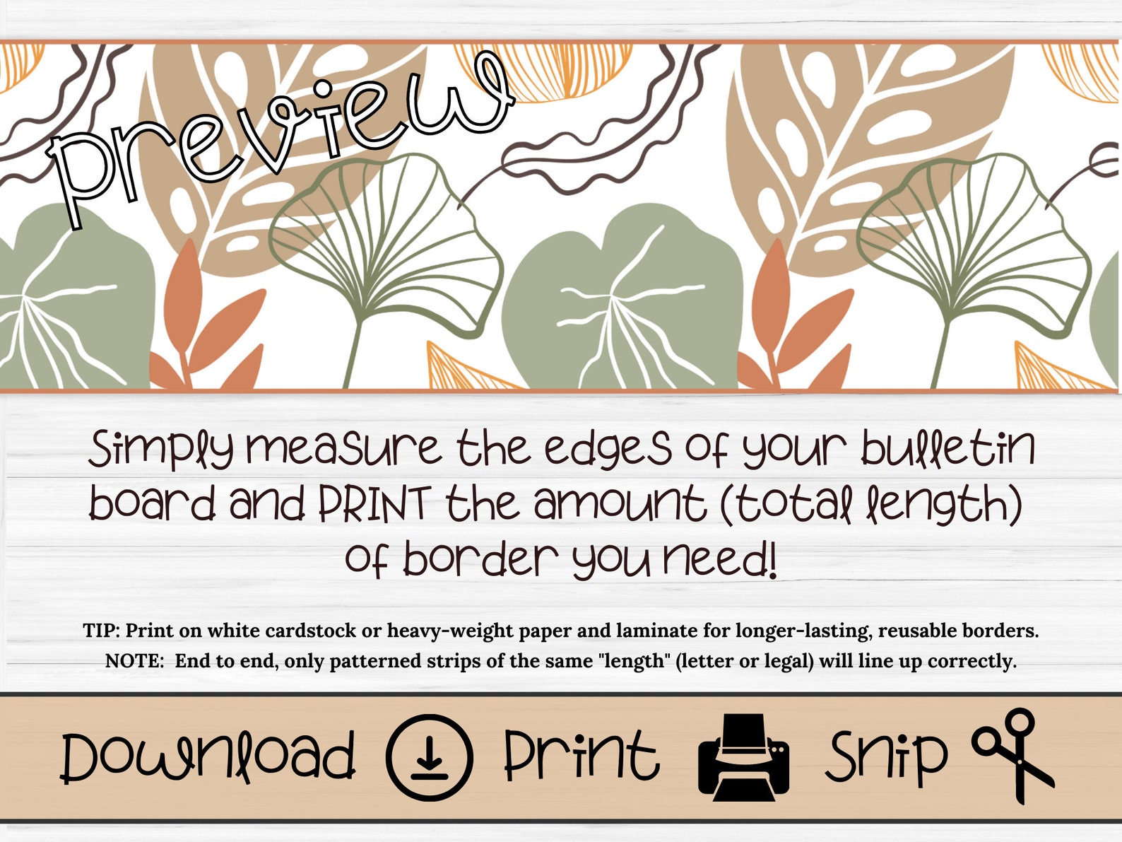 Neutral Boho Plants Bulletin Board Border Strips Printable - Etsy