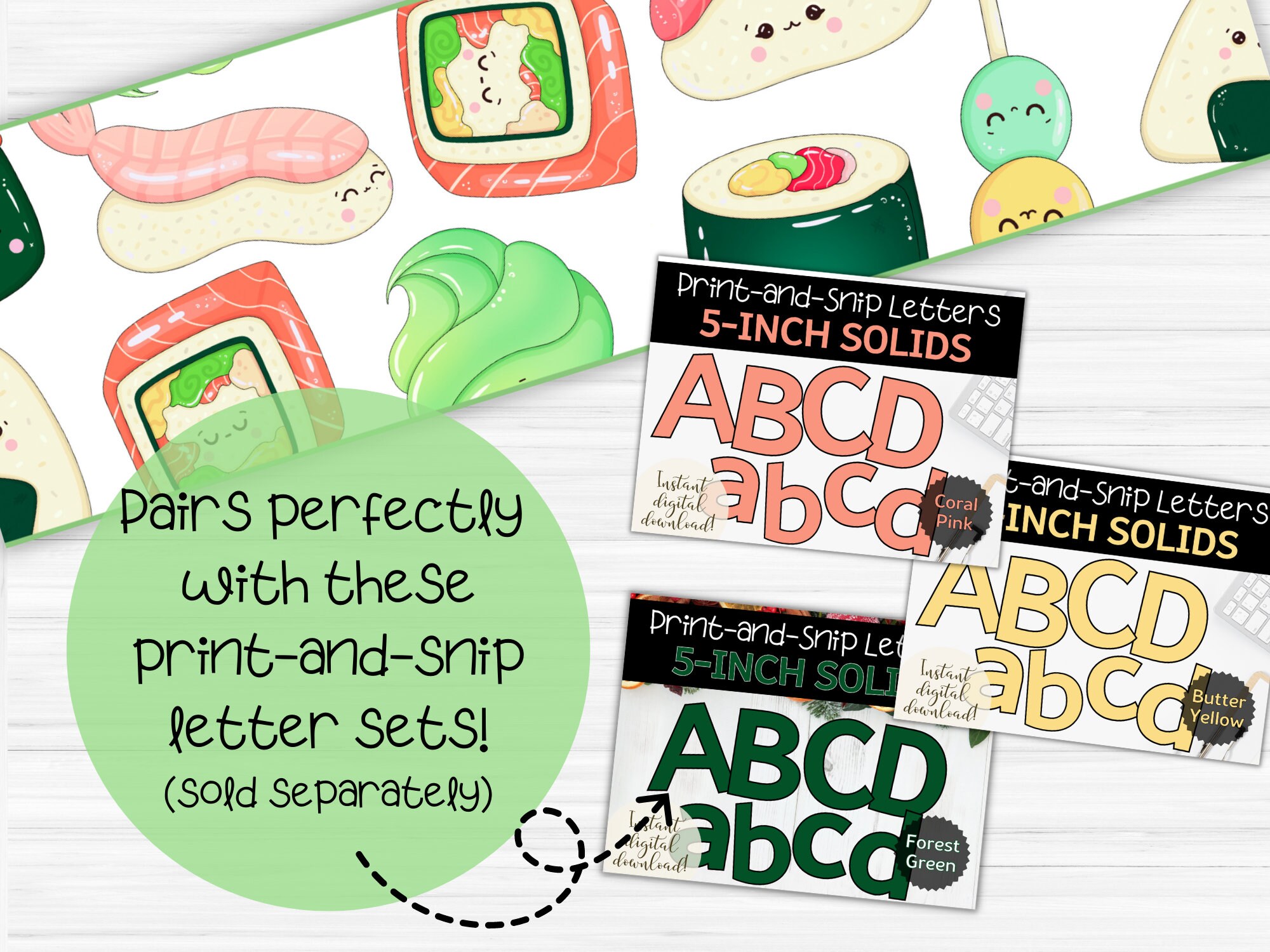 Sushi Friends Bulletin Board Set Printable Sushi Borders - Etsy
