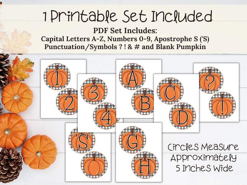 Fall Pumpkin Letter Circles: Gingham Bulletin Board Banners (digital ...