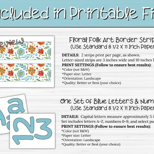 Printable Floral Folk Art Patterned Border and Blue Letter Set for ...