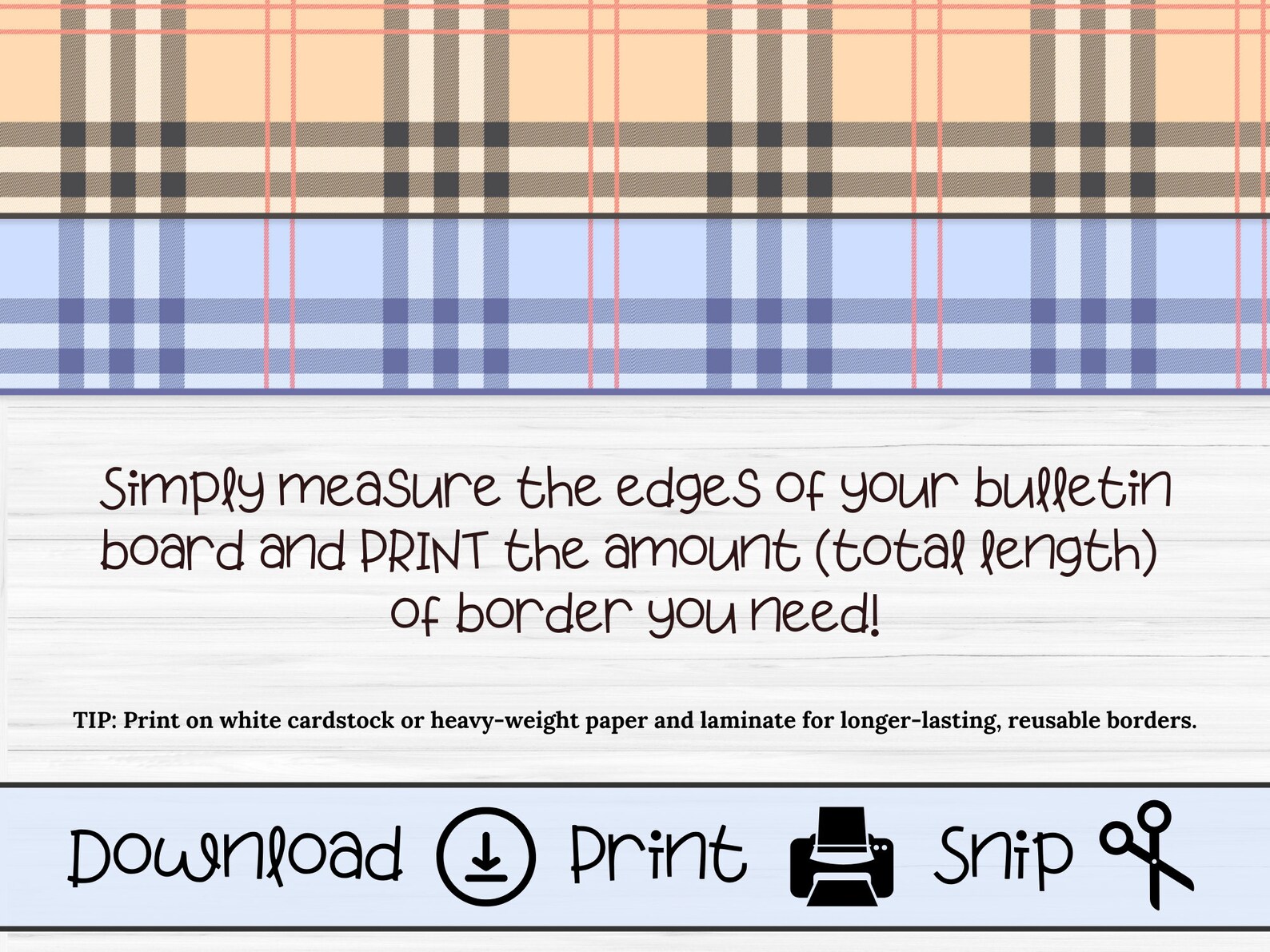 Trendy Classroom Bulletin Board Borders Printable Plaid Trim - Etsy
