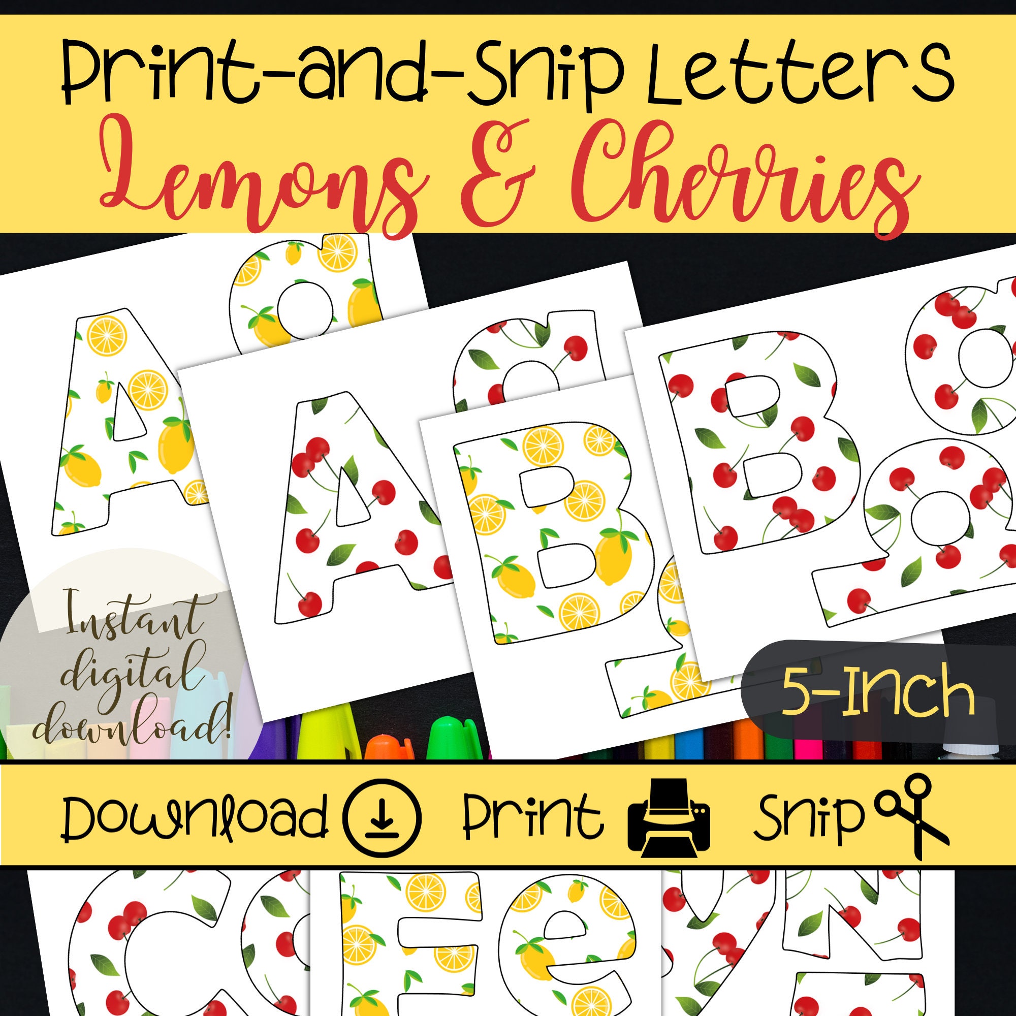 Printable Cherry and Lemon Bulletin Board Letters for School Classroom ...