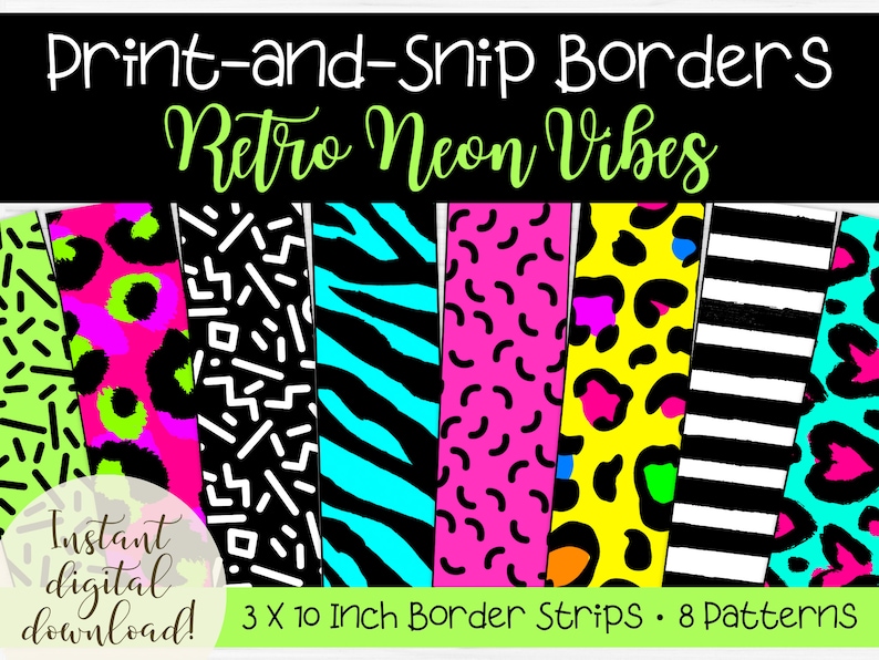 Retro Neon Bulletin Board Borders: Printable Classroom Decor (digital ...