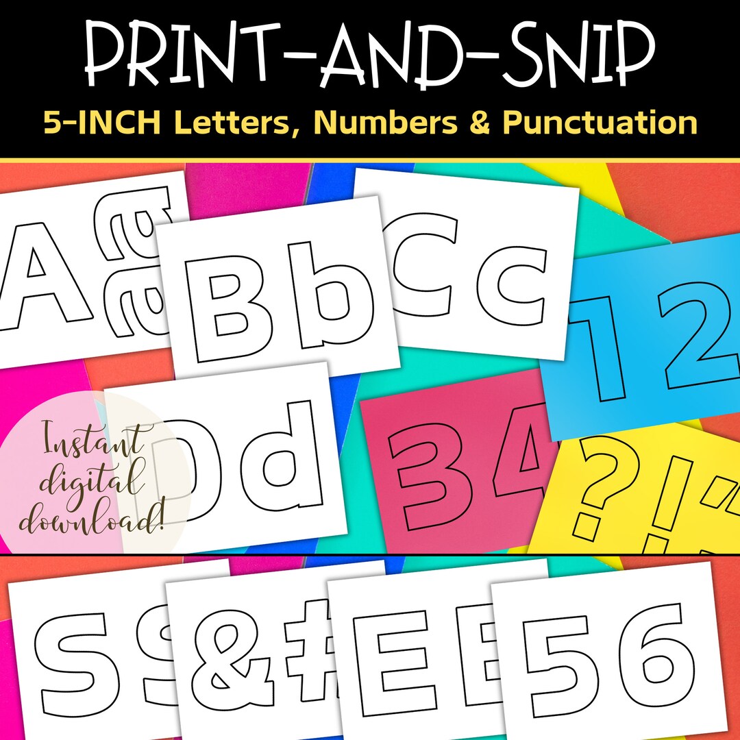 Printable Bulletin Board Letters, 5-inch Black Outline Font (PDF ...