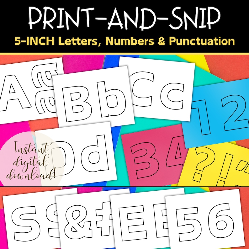 Printable Bulletin Board Letters, 5-inch Black Outline Font (PDF ...