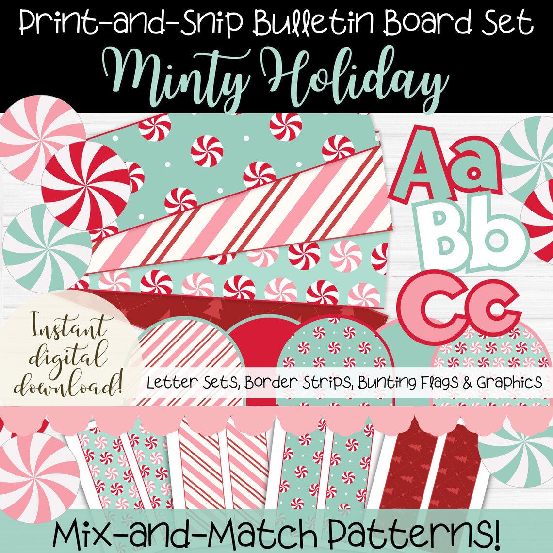 Mint Candy Holiday Bulletin Board Set Pink Green & Red - Etsy