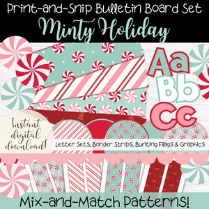 Mint Candy Holiday Bulletin Board Set | Pink, Green & Red Christmas ...