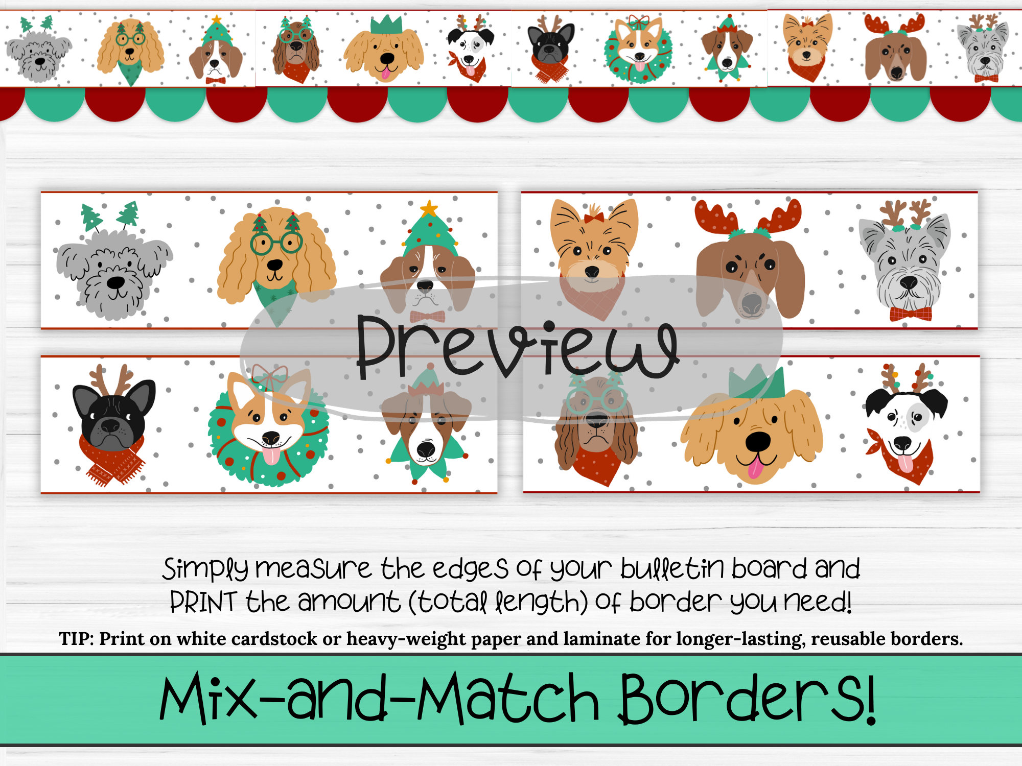 Christmas Dogs Bulletin Board Theme Set Printable Dog Face Borders ...