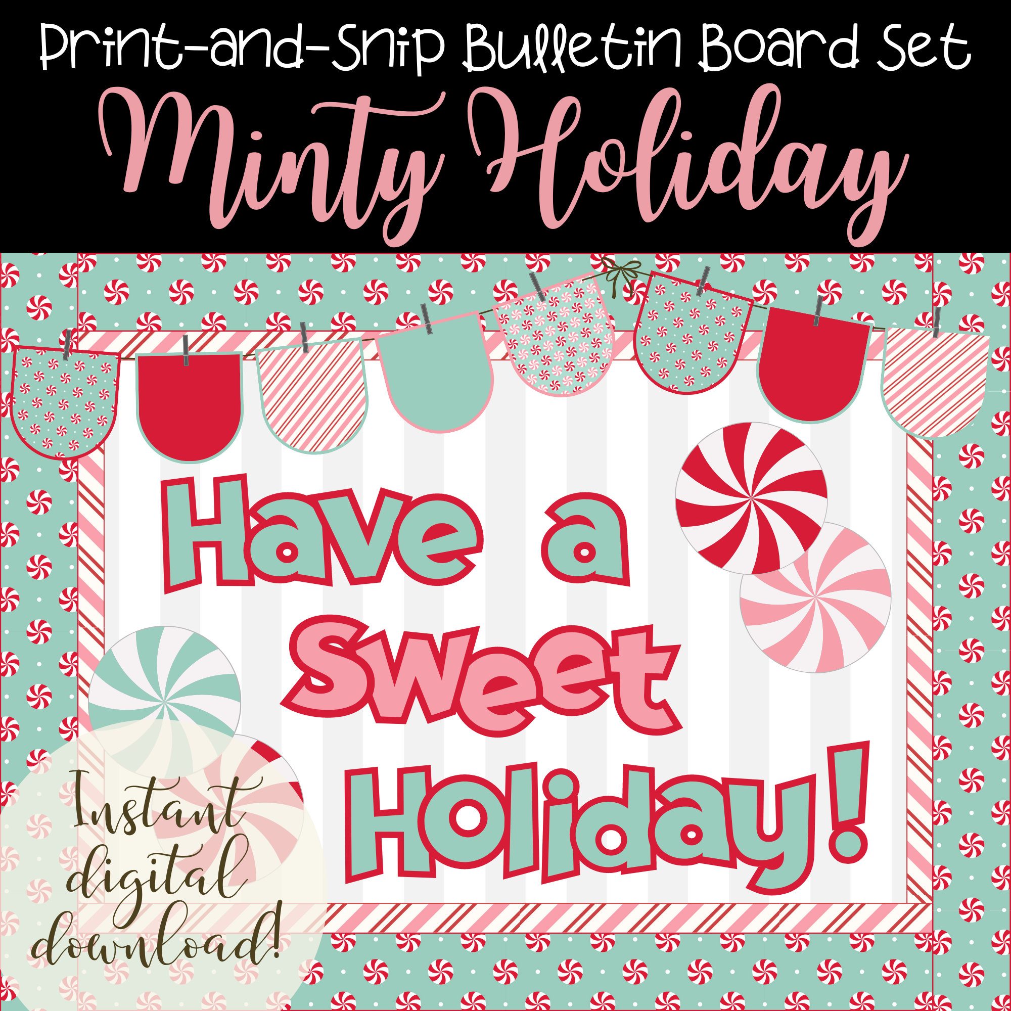 Mint Candy Holiday Bulletin Board Set Pink, Green & Red Christmas Theme ...
