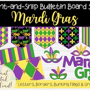 Mardi Gras Bulletin Board Decor: Printable Letters, Banners, Masks ...
