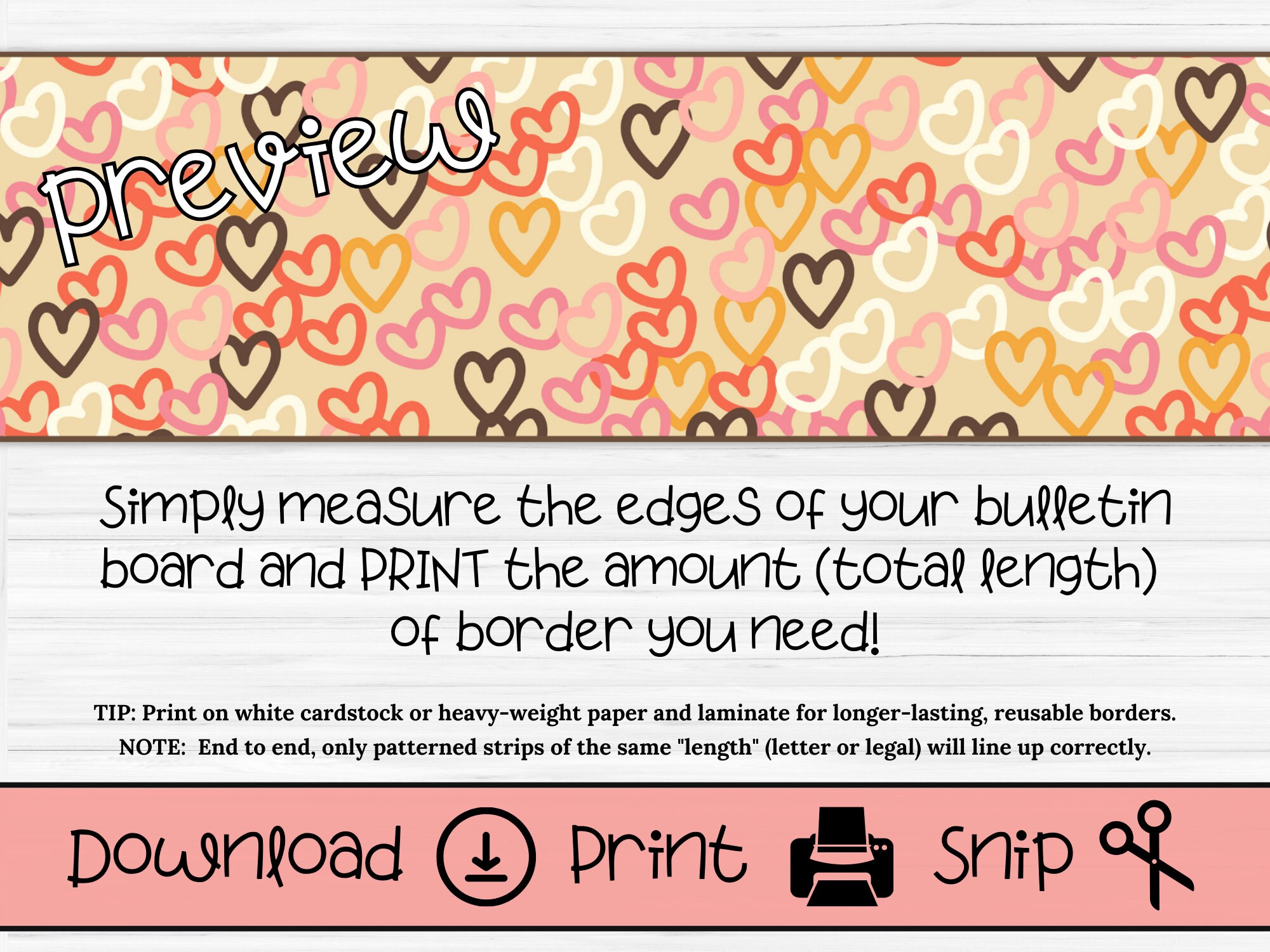 Hand-drawn Hearts Bulletin Board Border Printable Valentine's Day ...