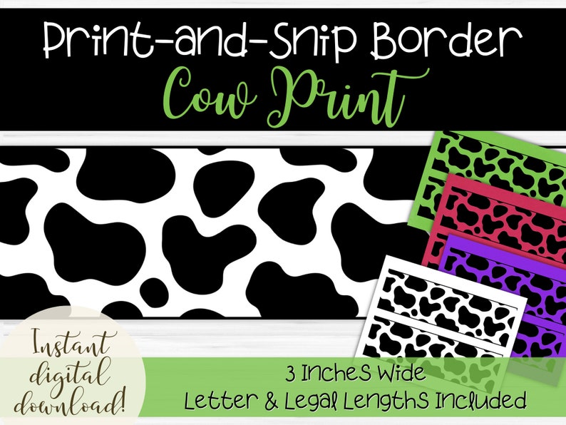Cow Print Bulletin Board Border Black Ink Printable Trim Instant ...