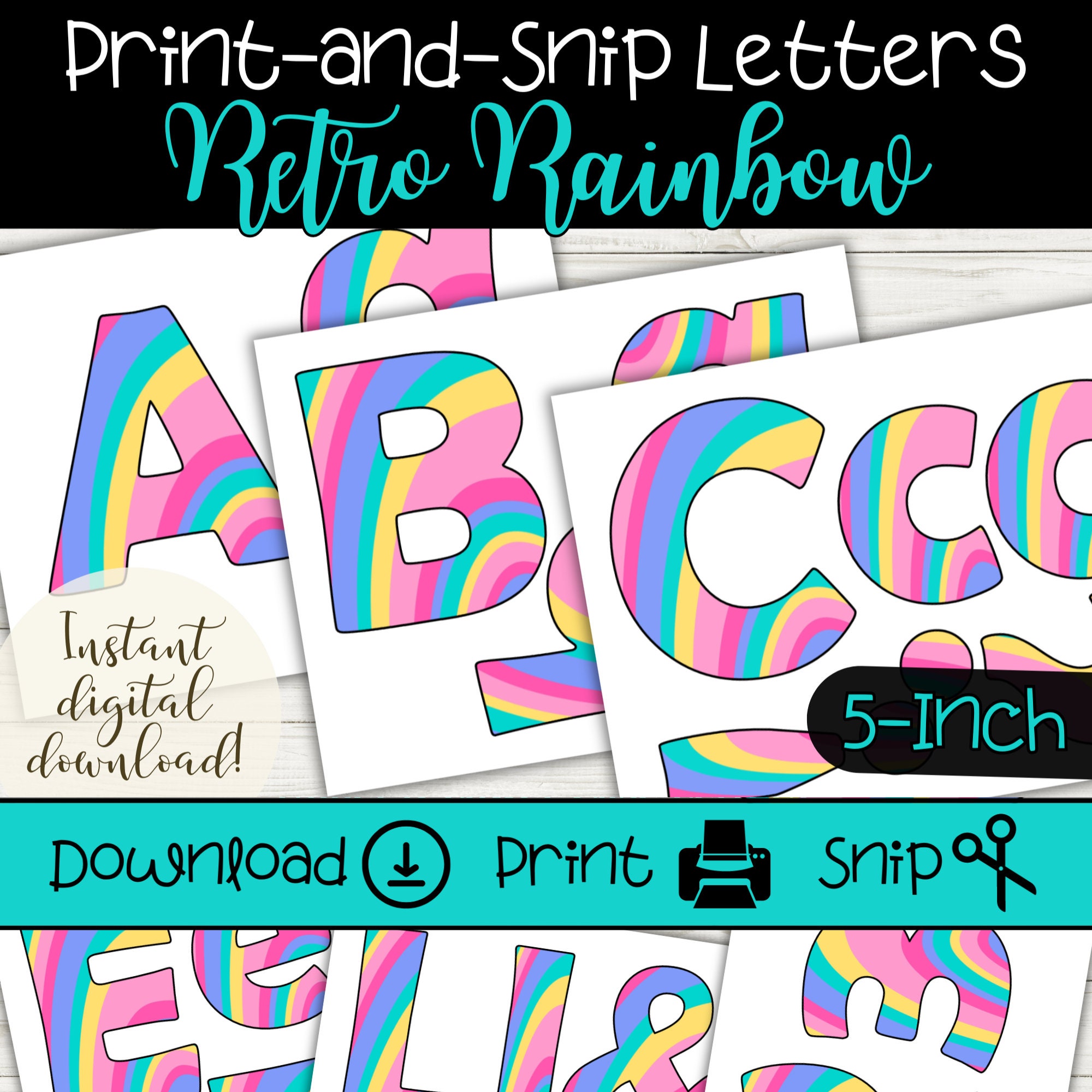 Retro Rainbow Bulletin Board Letters | Printable 5-inch Alphabet ...